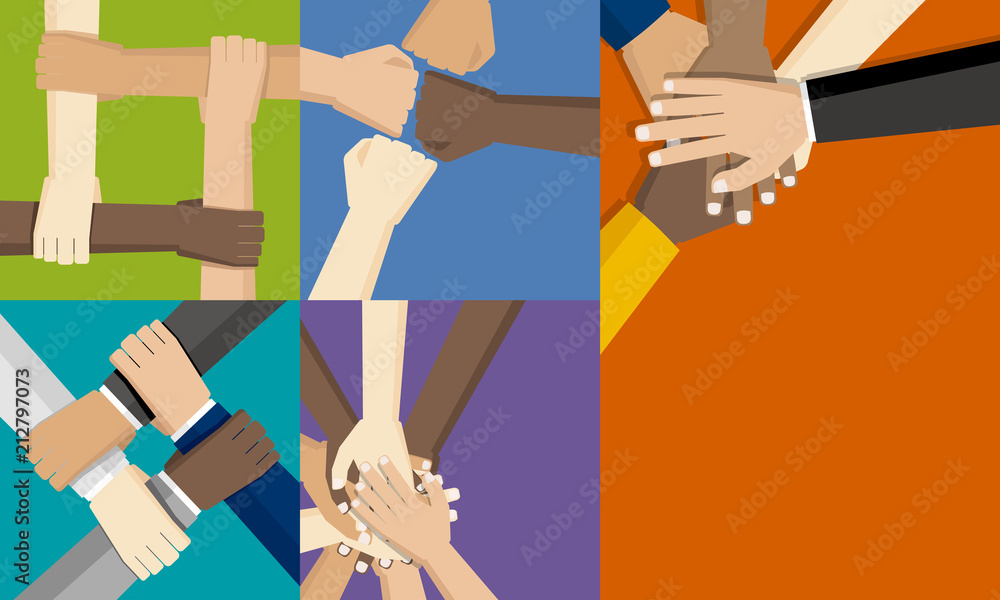 Teamwork concept design of of group people putting their hands together ...