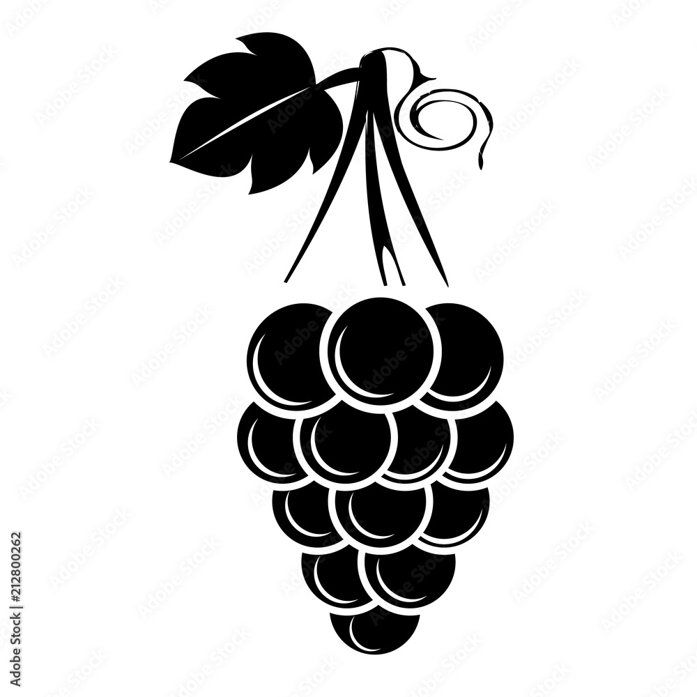 Black silhouette of a grape. Grape icon with a leaf. Isolated on ...