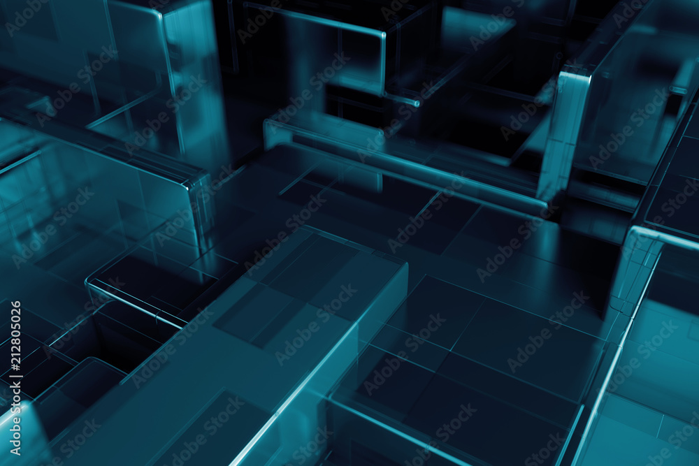 3d render abstract background. Random scale of rectangular metallic ...