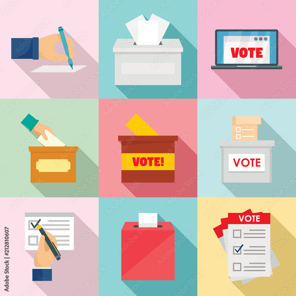Ballot voting box vote polling icons set. Flat illustration of 9 ballot ...