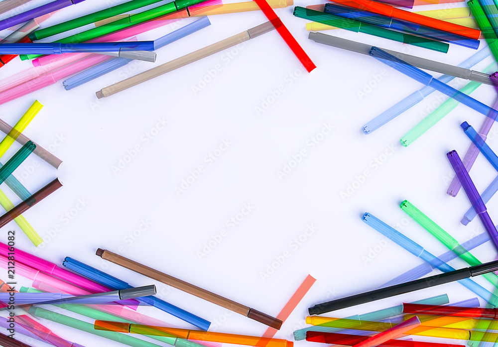 School supplies. Back to School design elements. Colorful markers and ...