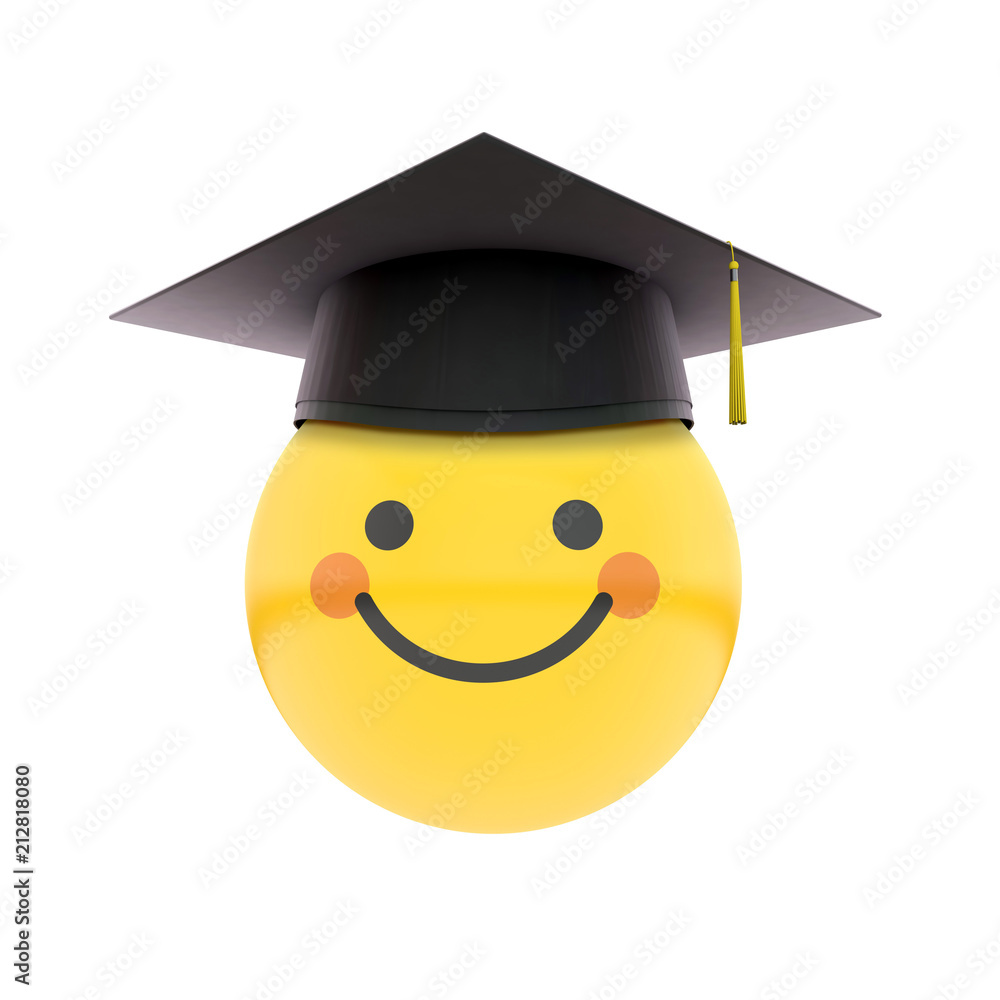 Graduation emoji wearing a traditional graduation cap. Education ...