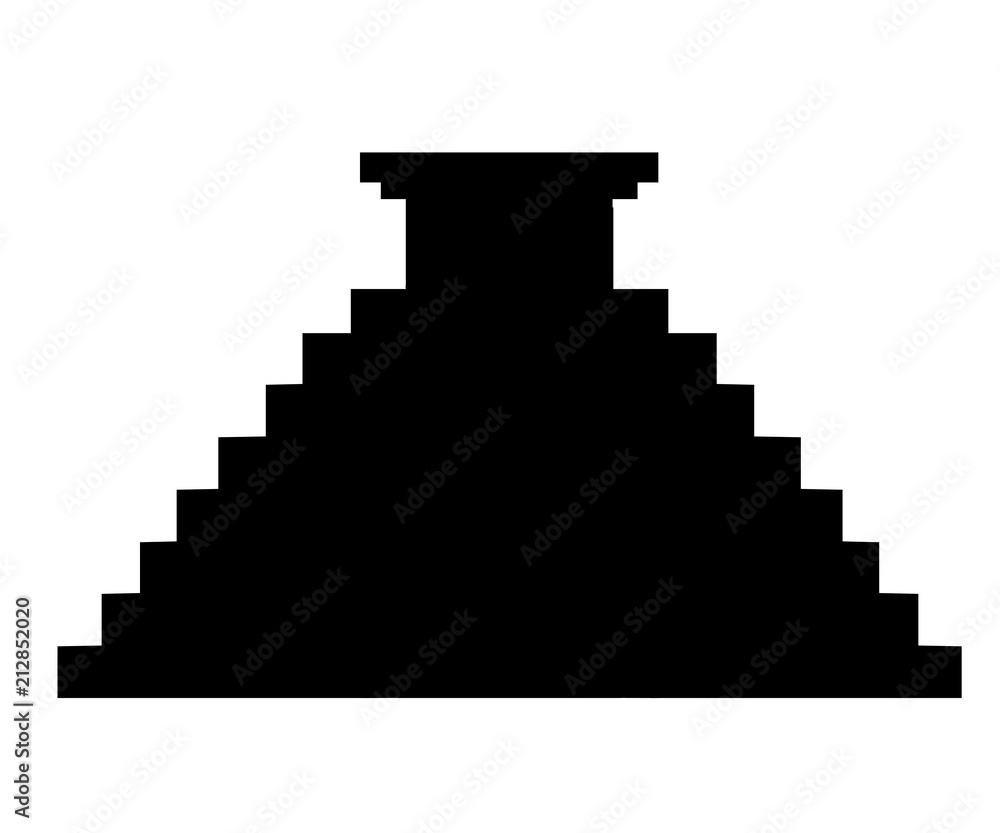 Black silhouette. Aztec pyramid icon. Flat vector illustration. Old ...