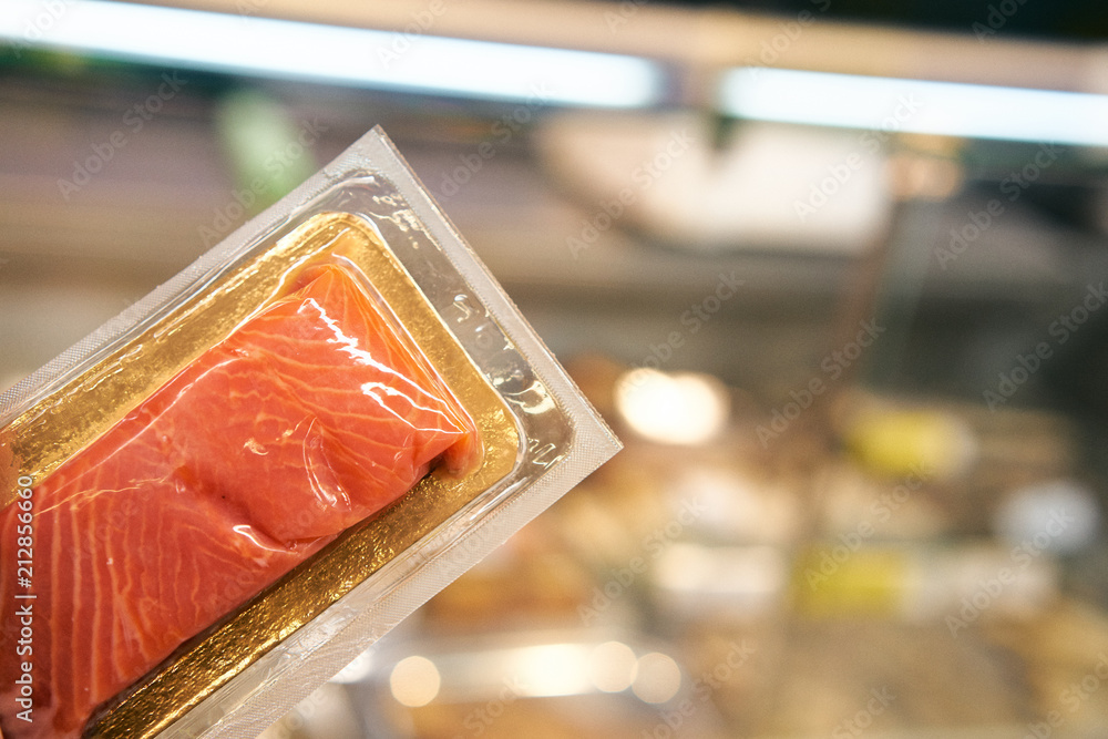 red fish in transparent packaging, supermarket Stock Photo | Adobe Stock