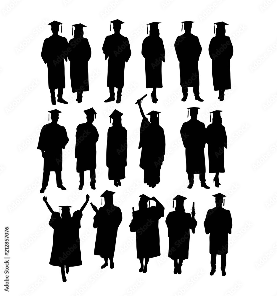 Student Graduation Activity Silhouettes, art vector design Stock Vector ...