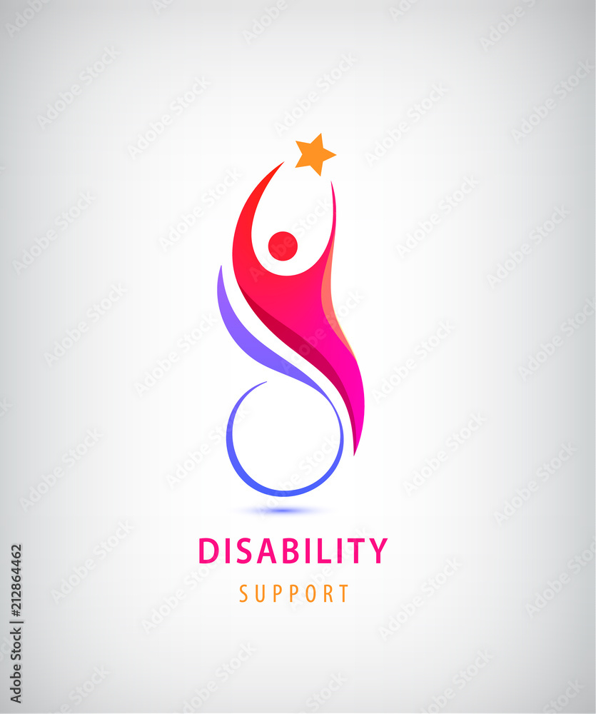 Vector disabled people support, sport, help logo, icon. Man sitiing on ...