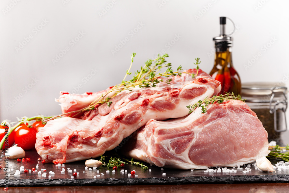 The carcass of a pig is divided into parts, an edge, a fillet, a ...