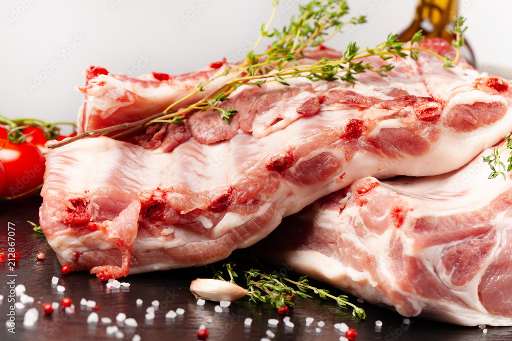 The carcass of a pig is divided into parts, an edge, a fillet, a ...