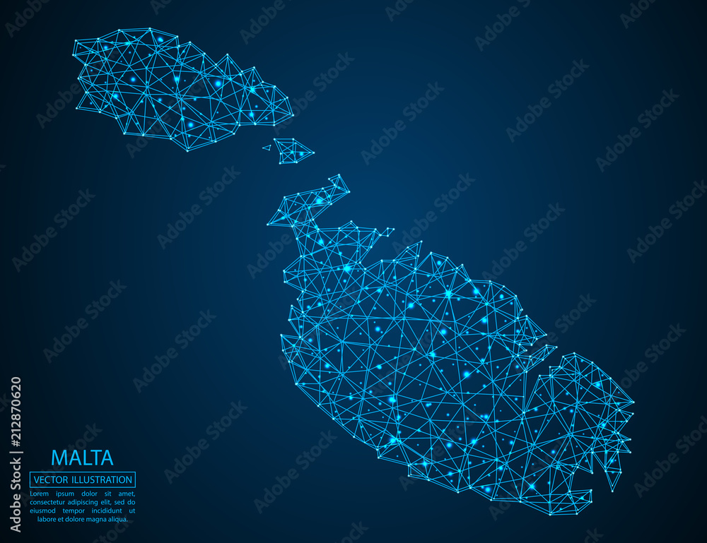 A map of Malta consisting of 3D triangles, lines, points, and ...