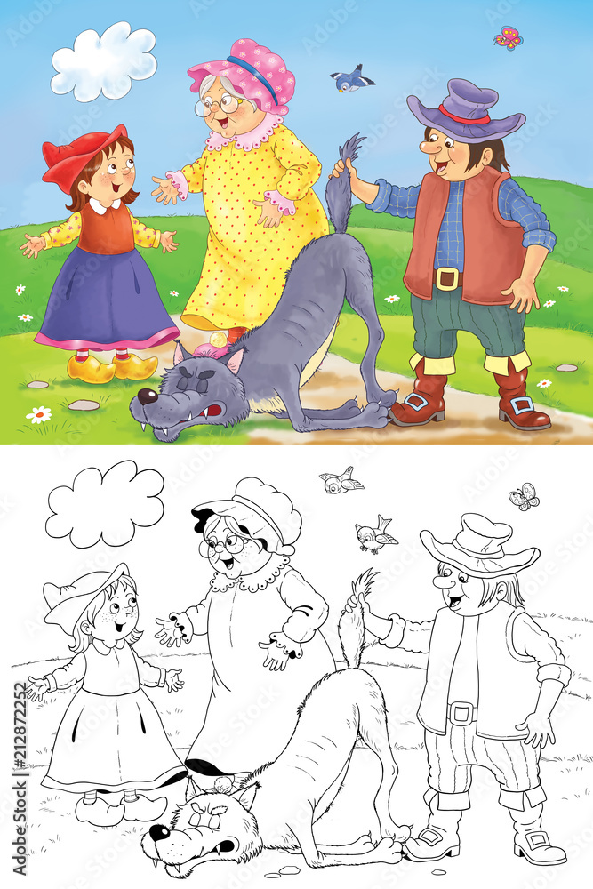 Little Red Riding Hood and others. Fairy tale. Coloring book. Coloring ...