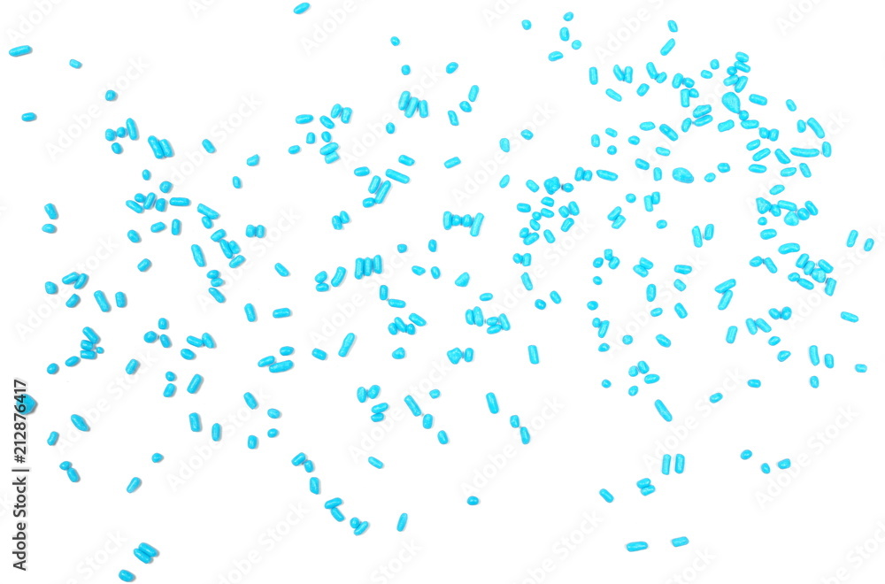 Blue chocolate sprinkles, granules isolated on white background and ...