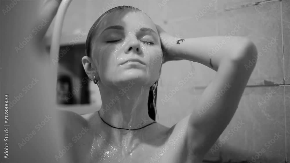 Shower Girl Wash Her Hair And Head Beauty Young Woman Washing Her Hair With Shampoo Beautiful