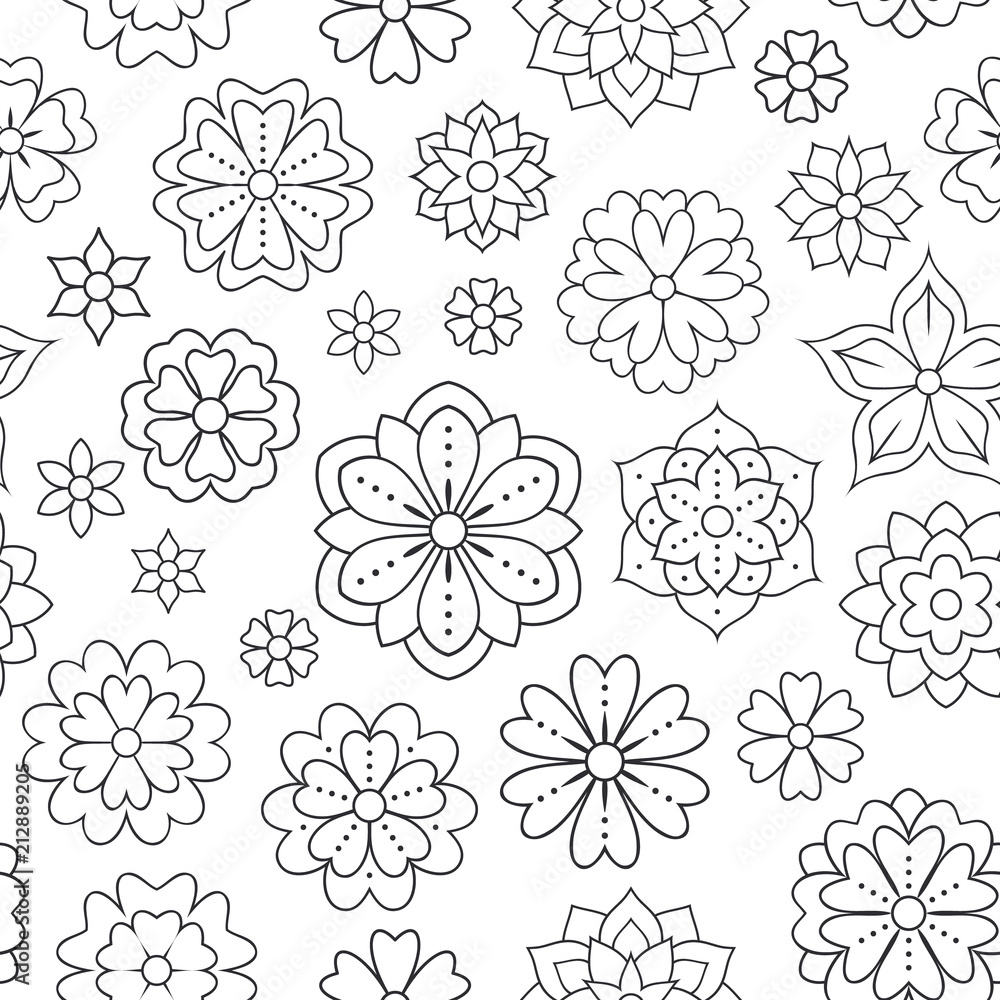 Seamless pattern with outline flowers for coloring book. Beautiful ...