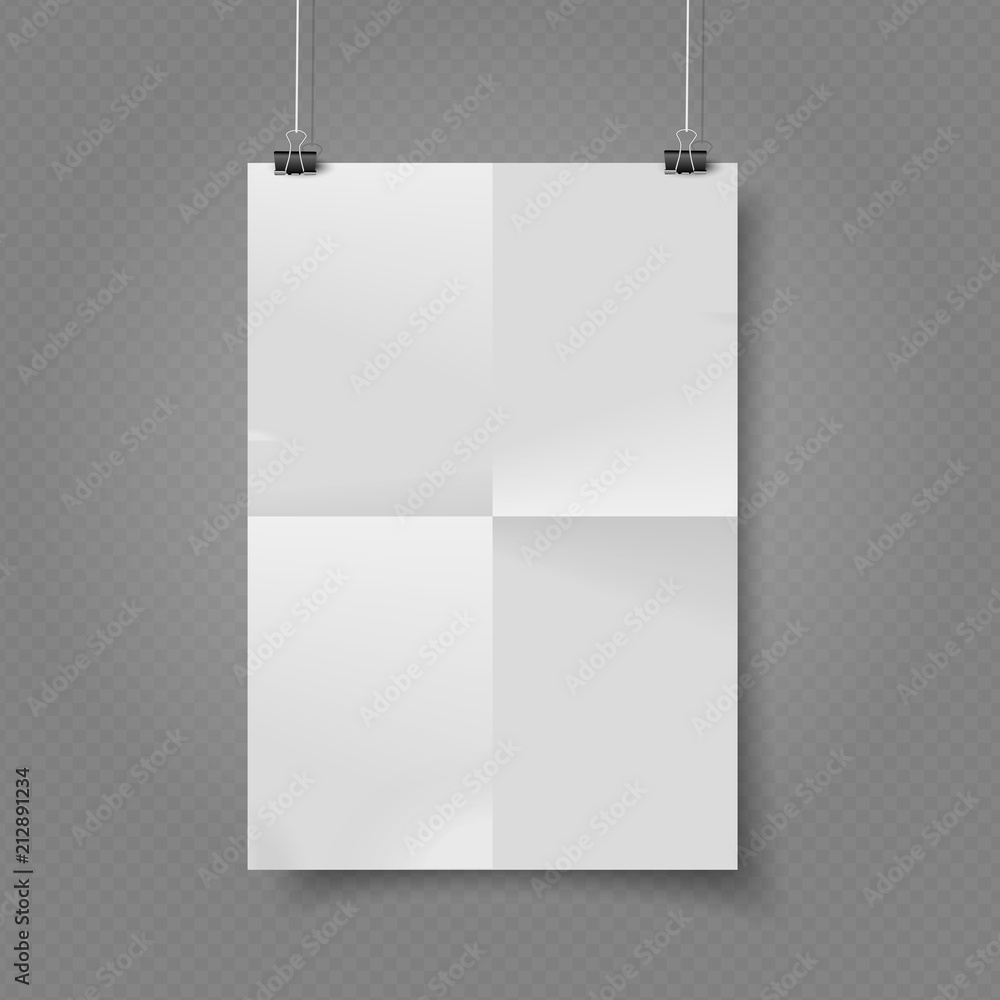 Vector white paper poster hanged on transparent background, ready to ...