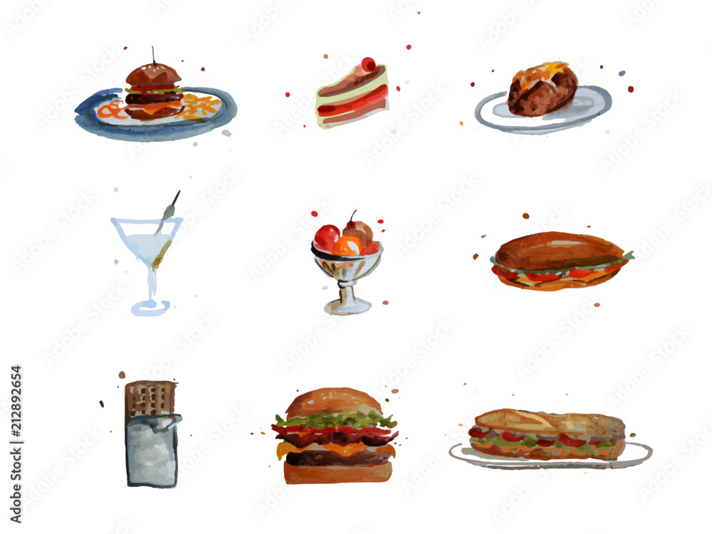 Watercolor hand drawn food vector set Stock Vector | Adobe Stock