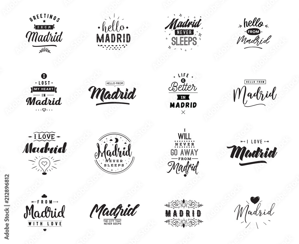 Greeting cards, vector design. Isolated logos. Typography set. Stock ...