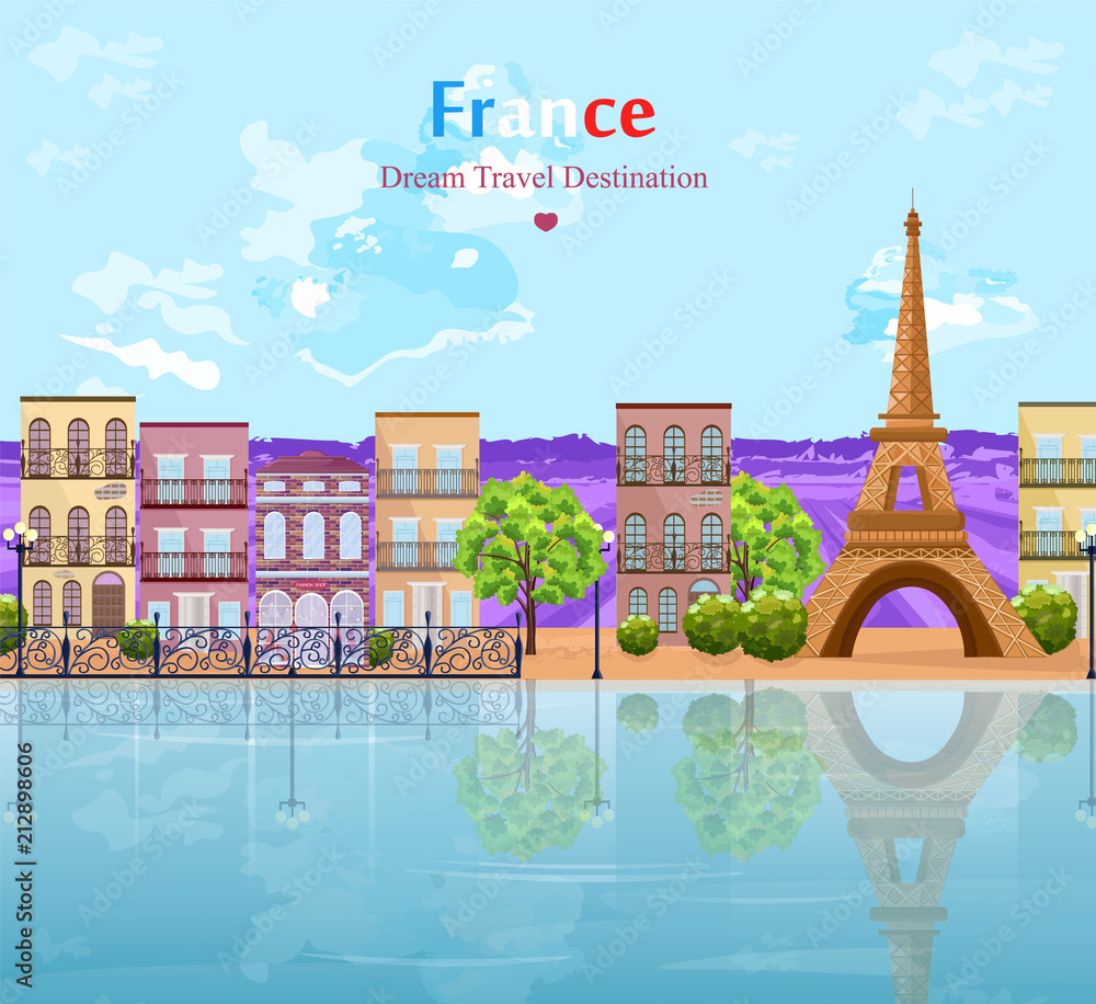 Paris landscape architecture of the city Vector. Tour Eiffel famous ...