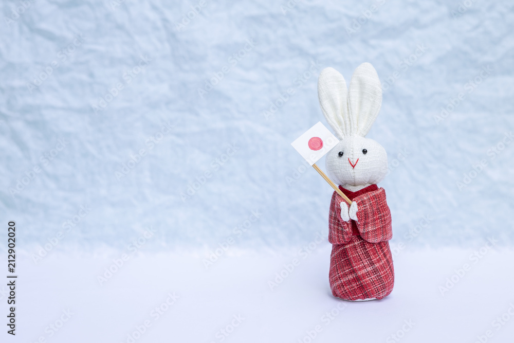 Cute little handmade fabric rabbit doll in Japanese red traditional ...