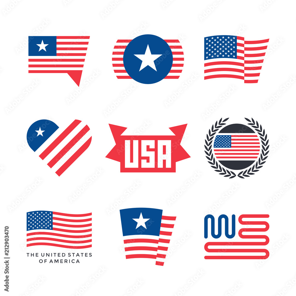 American flag vector emblems, USA flaf logo design elements Stock ...
