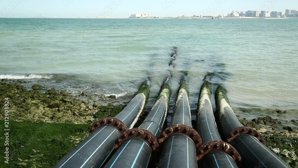 Pipes for intake of sea water and desalination in Doha, Qatar ...