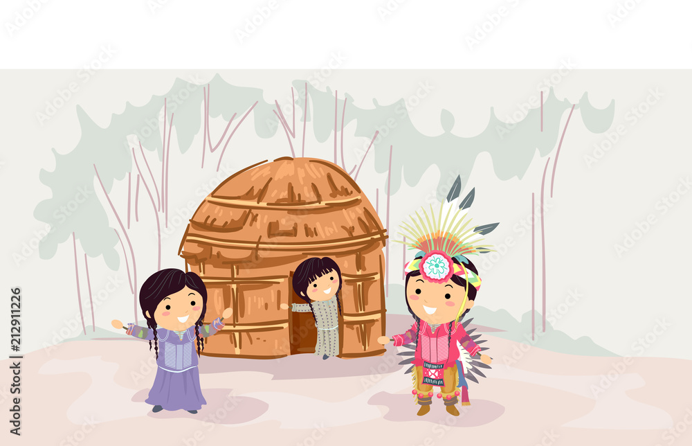 Stickman Kids Native American Apache House Stock Vector | Adobe Stock