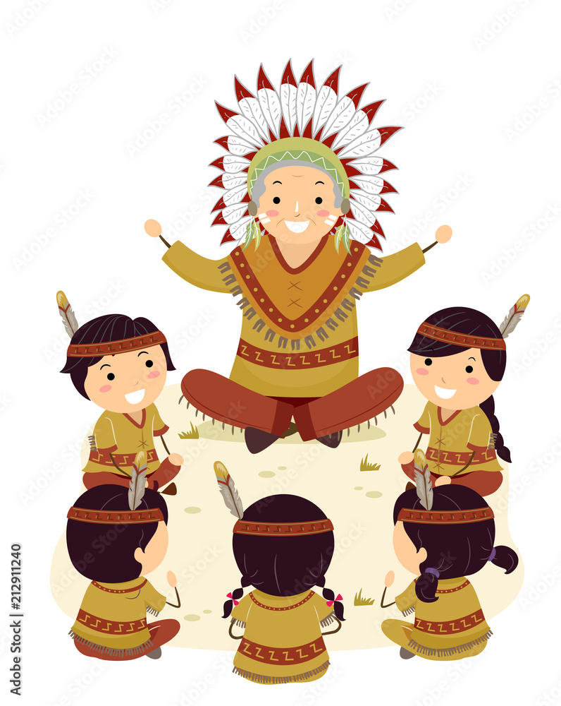 Stickman Kids Native American Indian Elder Teach Stock Vector | Adobe Stock
