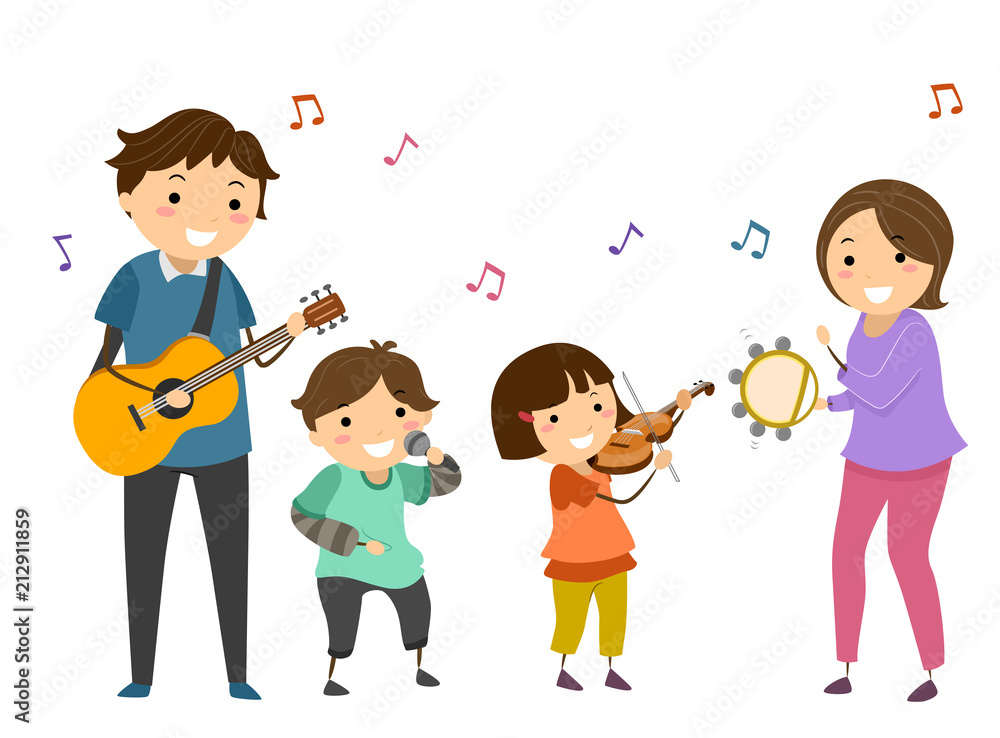Stickman Kids Family Music Band Illustration Stock Vector | Adobe Stock