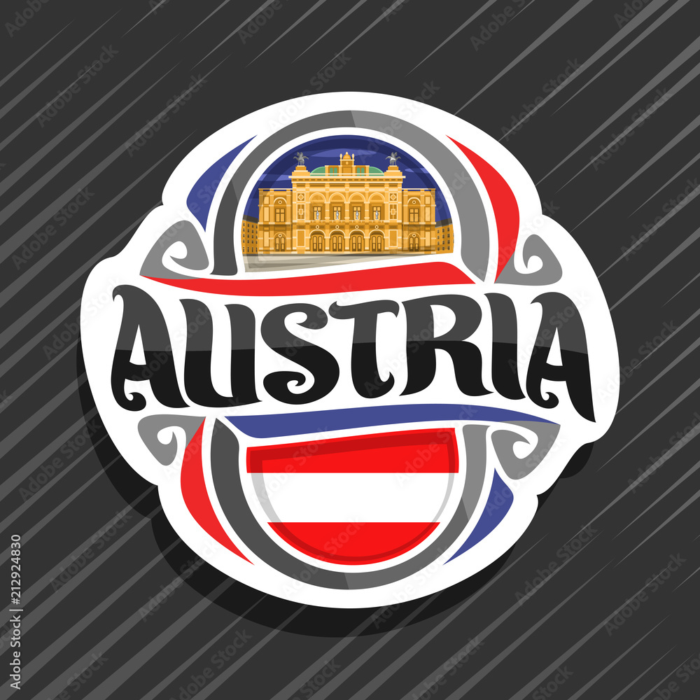 Vector logo for Austria country, fridge magnet with austrian state flag ...