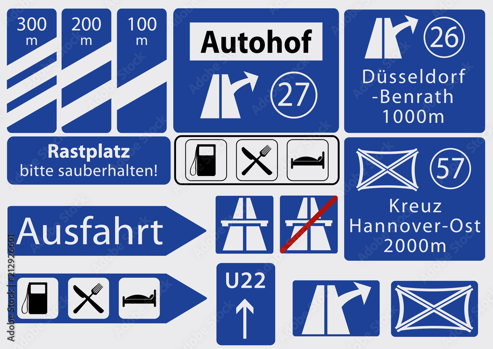 deutsche Autobahnschilder, Sammlung, Vektorgrafik eps 10 Stock Vector ...