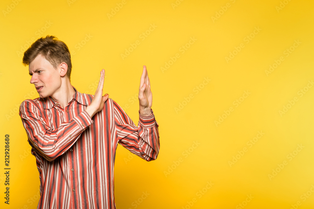 no thank you. rejection discard refusal. man turning down smth with a ...