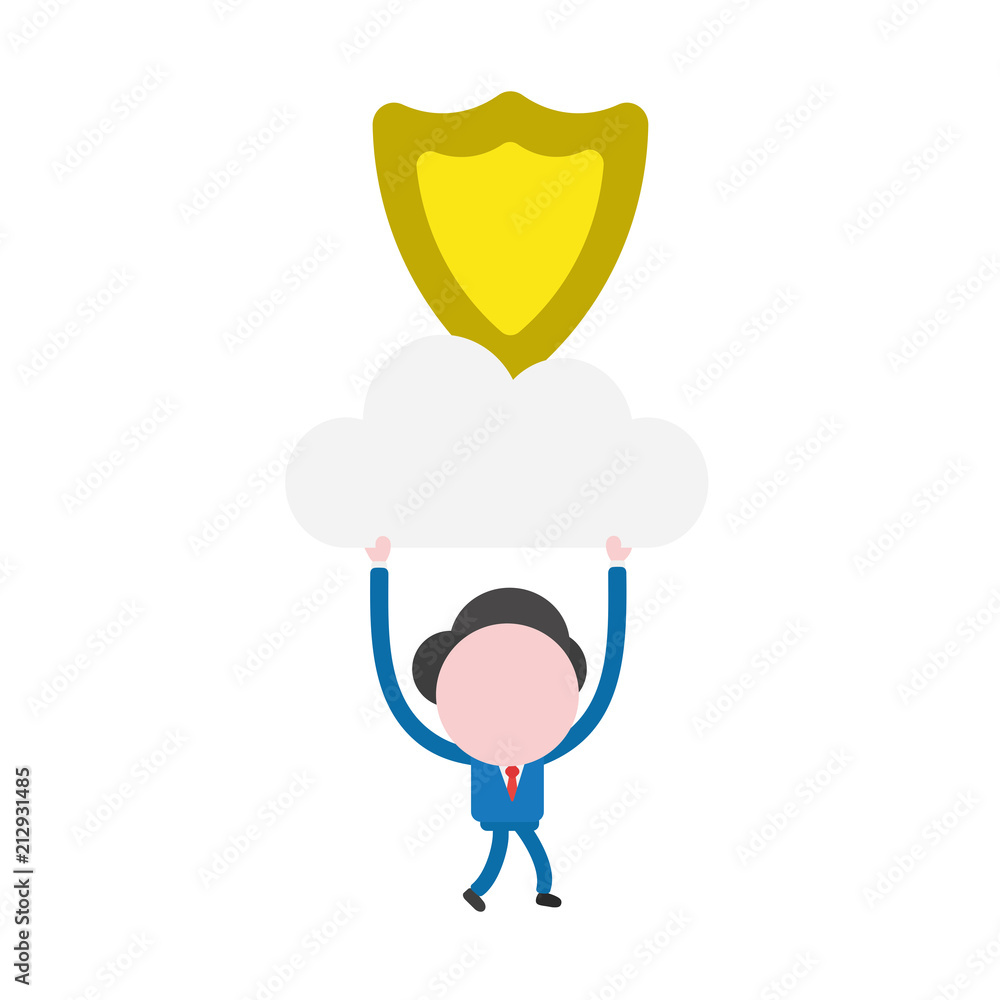 Vector businessman character walking and holding up guard shield on ...