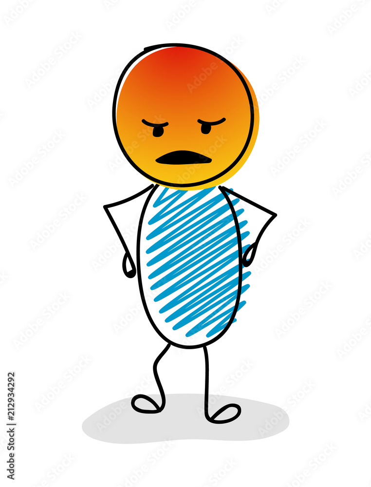 Stickman with angry emoji. Vector. Stock Vector | Adobe Stock