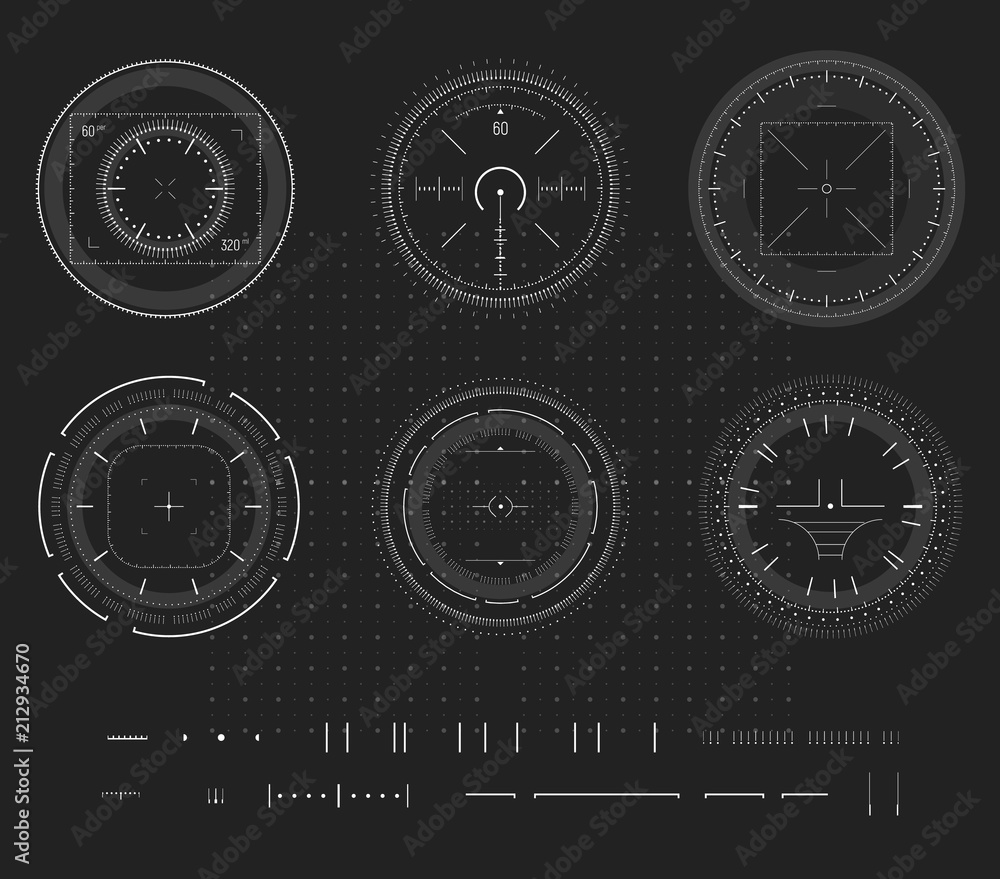Sniper aim, digital smart device display, HUD infographic, design ...