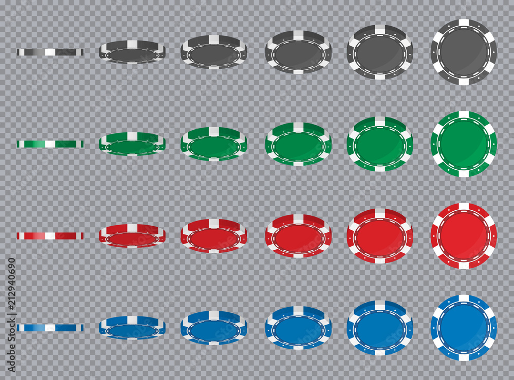 Creative vector illustration of set casino poker chips in flip ...