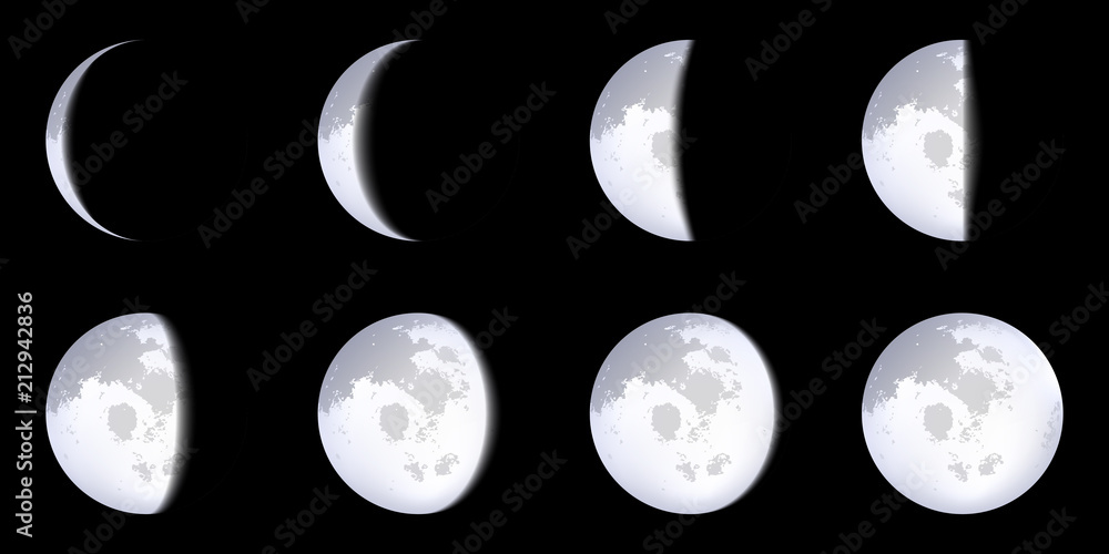 Creative vector illustration of realistic moon phases schemes isolated ...