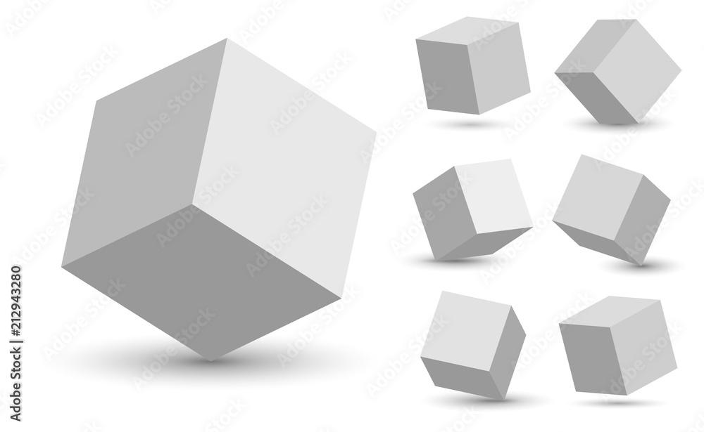 Creative vector illustration of perspective projections 3d cube model icons set with a shadow ...