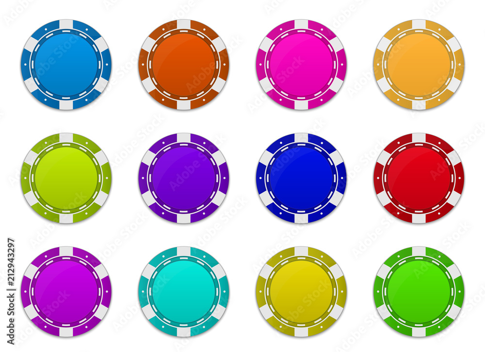 Creative vector illustration of set casino poker chips in flip ...