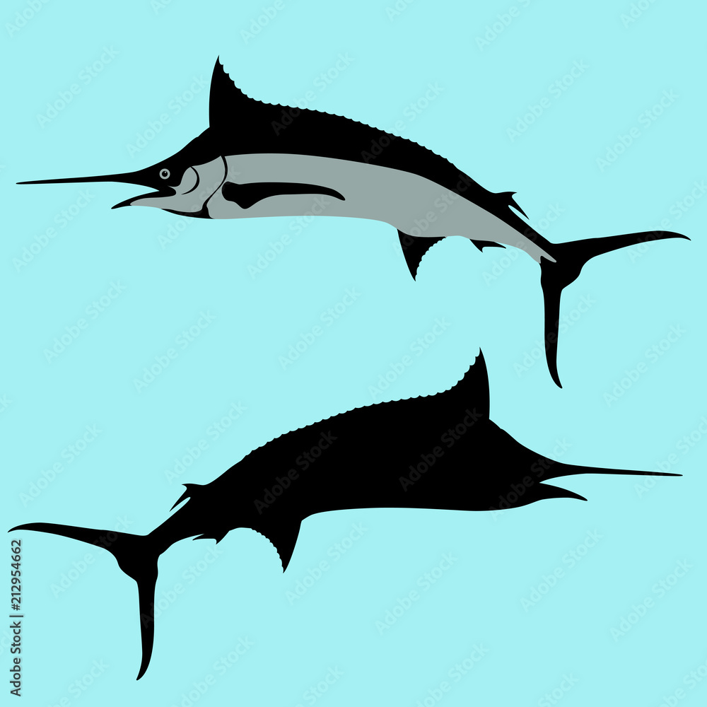 marlin fish vector illustration flat style black Stock Vector | Adobe Stock