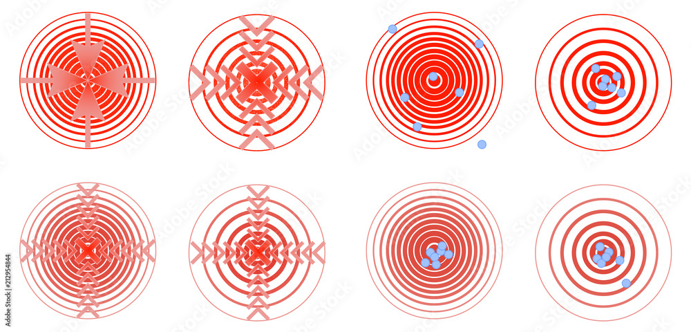 Set of red pain rings. Symbol of growing physical pain, suffering and ...