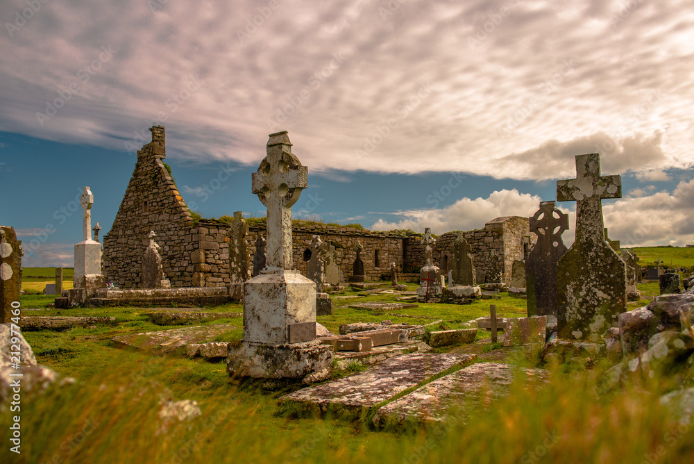 Old cemetery with Irish celtic cross, in Doolin, Ireland, Co. Clare ...