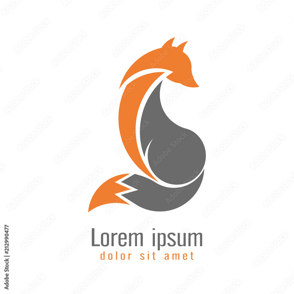 Creative modern fox logo design template two tone orange and gray color ...