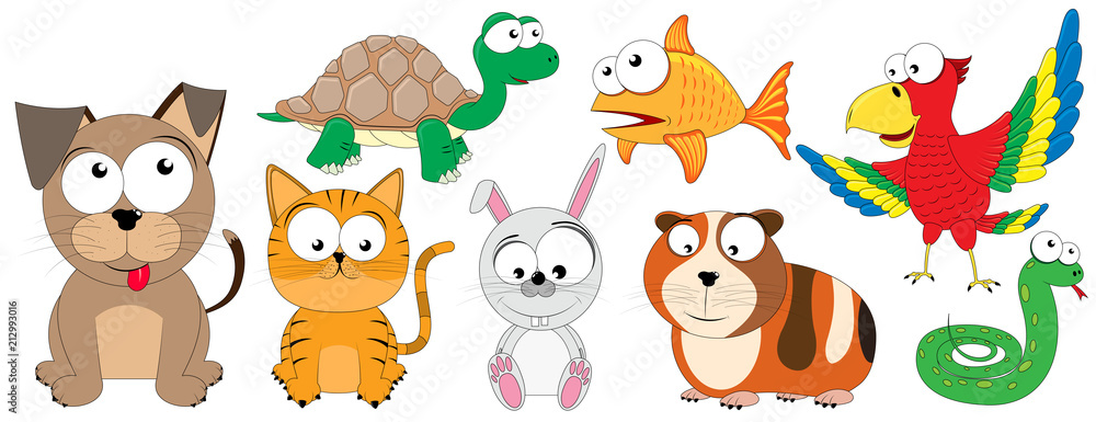 Domestic animals/ pets - collection of funny vector clip-arts (dog, cat ...