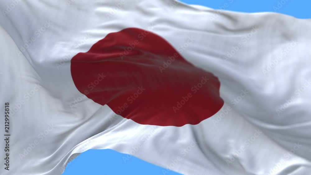 4k seamless Close up of japan flag slow waving with visible wrinkles.A ...