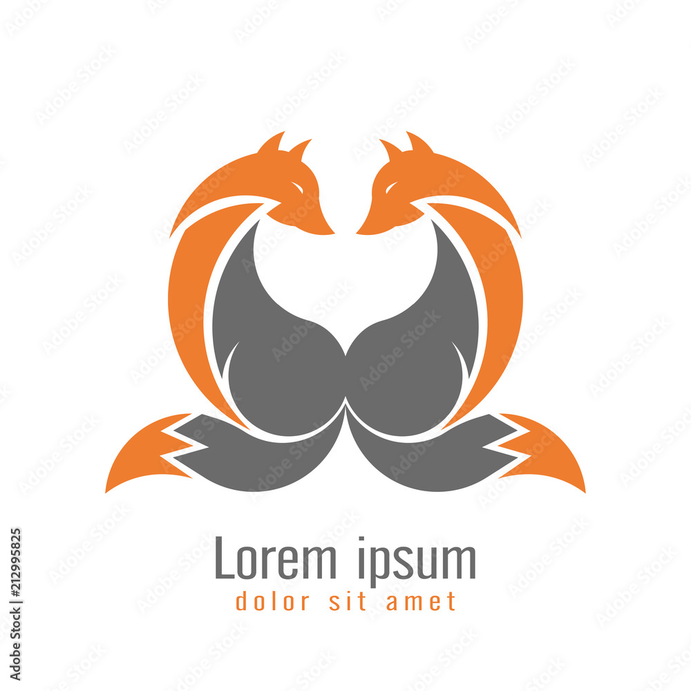 Creative modern fox logo design template two tone orange and gray color ...