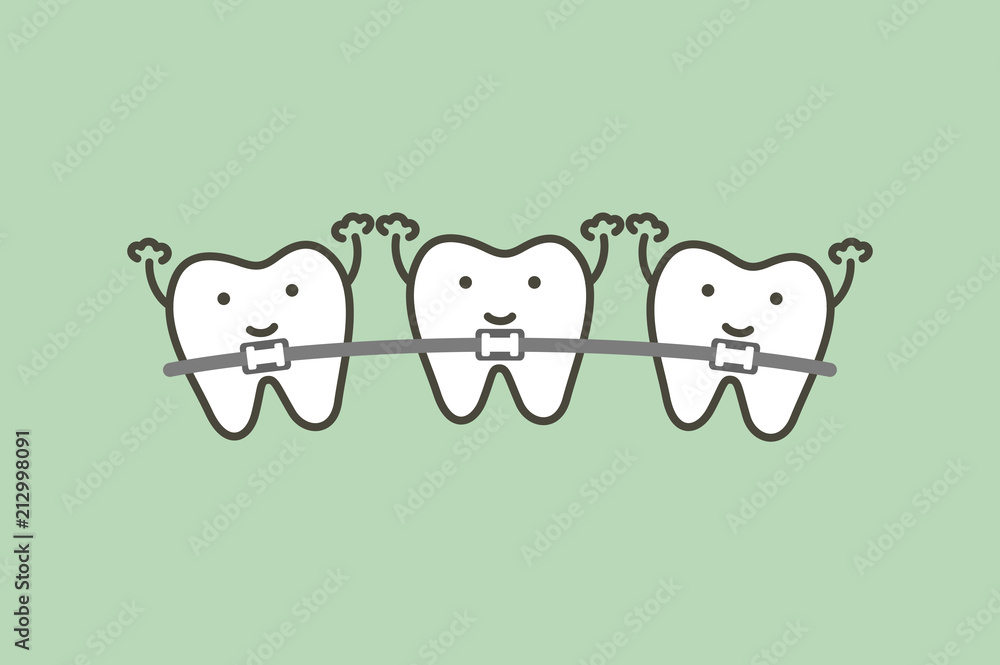 orthodontics teeth or dental braces - tooth cartoon vector flat style ...
