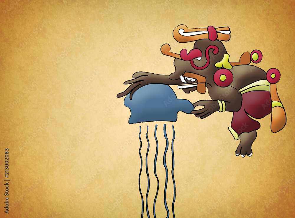 Chac Mayan Aztec god of rain deity of water illustration Stock ...