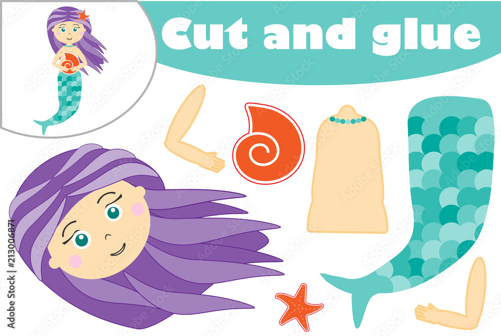 Mermaid in cartoon style, education game for the development of ...