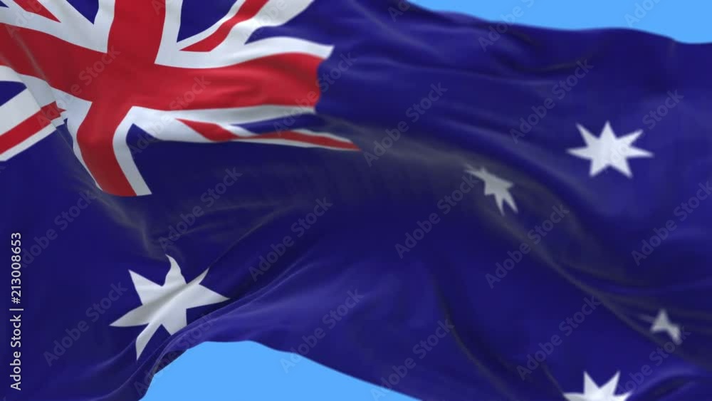 4k seamless Close up of Australia flag slow waving with visible ...