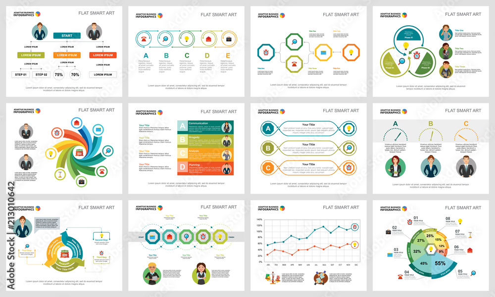 Colorful statistics or research concept infographic charts set ...
