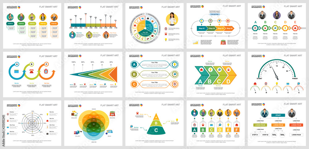Colorful research or training concept infographic charts set. Business ...